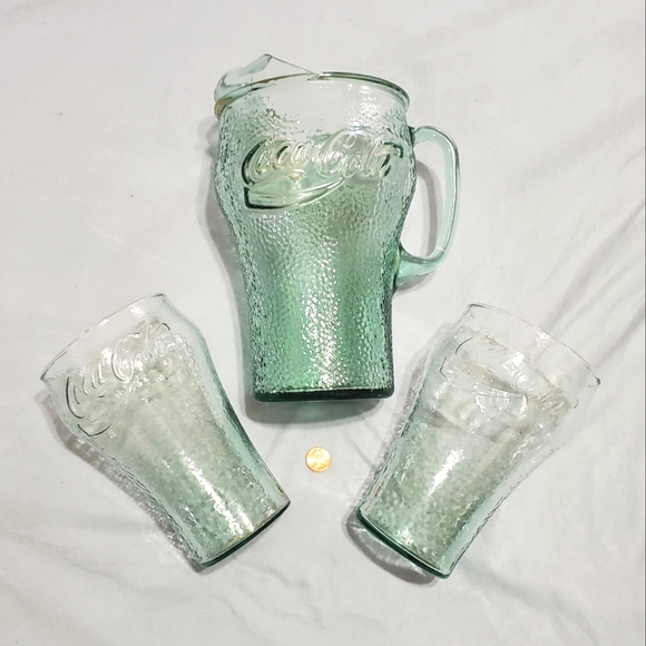 Coca Cola | Kitchen | Vintage Cocacola Glass Pitcher And Glasses Set ...